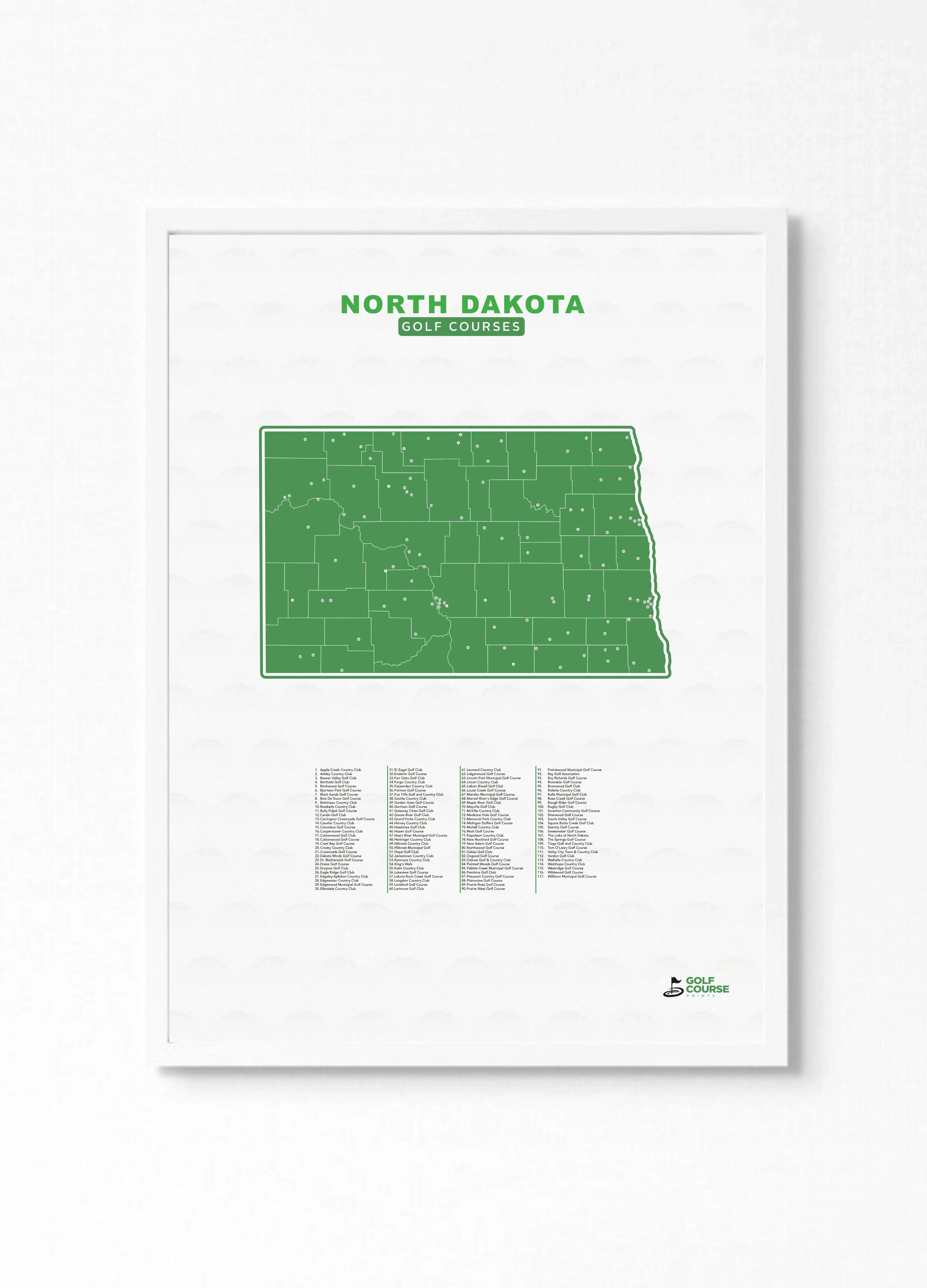 Best North Dakota Golf Course Map | Golf Course Prints - Golf Course Prints